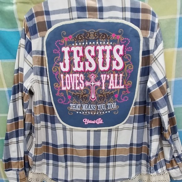 George | Tops | 277 Size Xlm Upcycled George Jesus Loves Yall Button ...